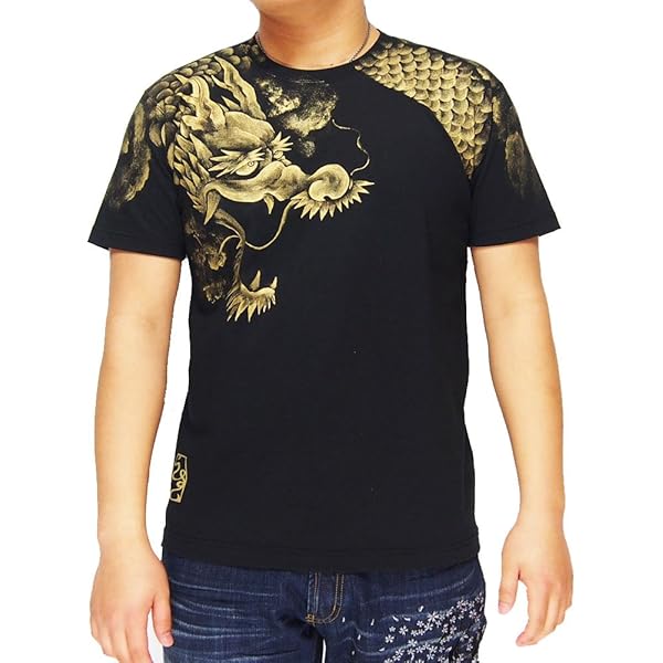 Amazon.co.jp: [羽水] うすい 般若 黒×金 手描き 和柄Tシャツ/半袖